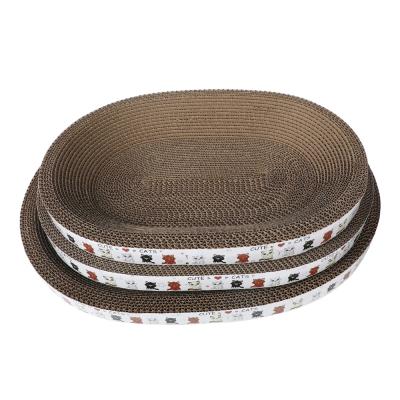 China Oval Cat Scratcher Pad Bed with Corrugated Cardboard Design - Natural Brown Color for All Cat Sizes JY-XHT-044 for sale