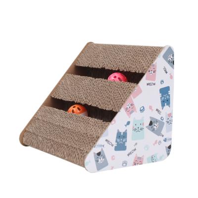 China Triangle Cat Scratcher Bed with Bell - 25×20×18cm Durable Corrugated Cardboard Playhouse Toy for sale
