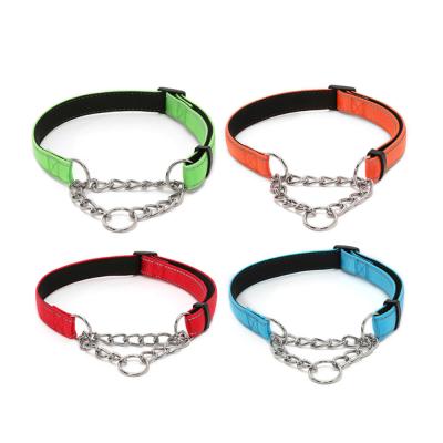 China Reflective Nylon Dog Training Collar with Stainless Steel Chain - 2.5cm Width, Adjustable 27-70cm Length for Medium to Large Breeds for sale