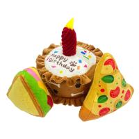 China Pet Plush Toy Birthday Squeaky Gift Cake Sandwiches Pizza Crinkly Party Dog Toy Supplies for sale