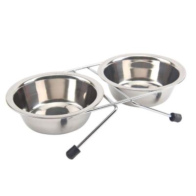 China Pet Food And Water Bowls Set Stainless Steel Raised Pet Dish Feeder Iron Elevated Stand for sale