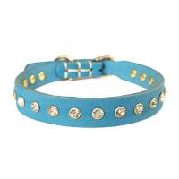 China Dog Genuine leather Collar Bling Rhinestone Puppy Collar Adjustable Studded Dog Collar for sale