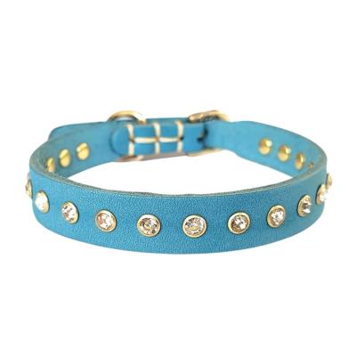 China Dog Genuine leather Collar Bling Rhinestone Puppy Collar Adjustable Studded Dog Collar for sale