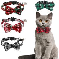 China Christmas Plaid Pet Bow Tie Collar For Cats Dogs, Cute Adjustable Kitten Collar With Bowknot for sale