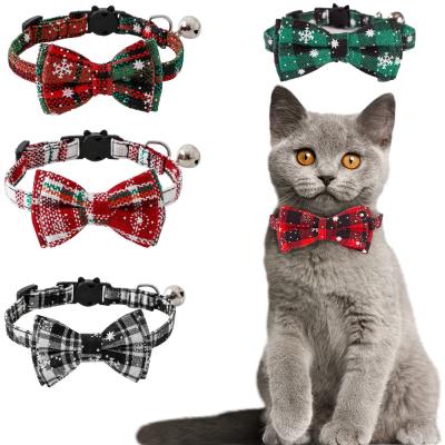 China Christmas Plaid Pet Bow Tie Collar For Cats Dogs, Cute Adjustable Kitten Collar With Bowknot for sale