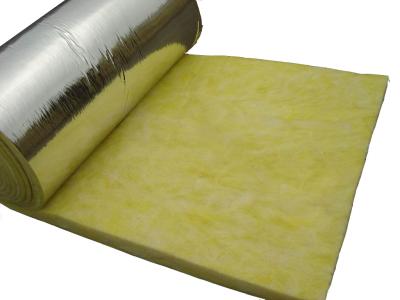 China Yellow Glass Wool Thermal Insulation Blanket with Aluminum Foil - 10-48 kg/m³ Density, 25-150mm Thickness for HVAC Systems for sale