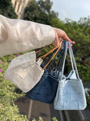 China Denim Canvas Woven Basket Tote Bag women's fashion handbag crossbody bag shoulder bag Denim Bag Canvas Bag for sale
