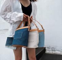 China Custom Washed Canvas Denim Bucket Bag women's fashion handbag Tote Bag Shoulder Bag Bucket Bag Canvas Bag Denim Bag for sale