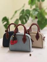 China Washed Denim with Imported Vegetable-Tanned Leather Canvas Boston Bag handbag  shoulder bag Crossbody Bag women's fashion work bag for sale