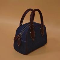 China Washed Denim with Imported Vegetable-Tanned Leather Canvas Boston Bag handbag  shoulder bag Crossbody Bag women's fashion work bag for sale