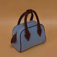 China Washed Denim with Imported Vegetable-Tanned Leather Canvas Boston Bag handbag  shoulder bag Crossbody Bag women's fashion work bag for sale