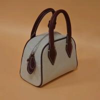 China Washed Denim with Imported Vegetable-Tanned Leather Canvas Boston Bag handbag  shoulder bag Crossbody Bag women's fashion work bag for sale