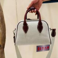 China Washed Denim with Imported Vegetable-Tanned Leather Canvas Boston Bag handbag  shoulder bag Crossbody Bag women's fashion work bag for sale