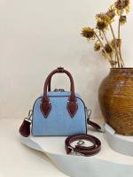 China Washed Denim with Imported Vegetable-Tanned Leather Canvas Boston Bag handbag  shoulder bag Crossbody Bag women's fashion work bag for sale