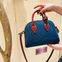 China Washed Denim with Imported Vegetable-Tanned Leather Canvas Boston Bag handbag  shoulder bag Crossbody Bag women's fashion work bag for sale