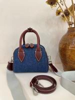 China Washed Denim with Imported Vegetable-Tanned Leather Canvas Boston Bag handbag  shoulder bag Crossbody Bag women's fashion work bag for sale