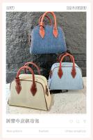 China Washed Denim with Imported Vegetable-Tanned Leather Canvas Boston Bag handbag  shoulder bag Crossbody Bag women's fashion work bag for sale