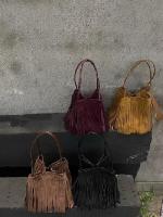 China Top-Grain High-Gloss Matte Leather Tasseled Small Square Bucket Bag women's mini shoulder bag Crossbody Bag Handbag Basket bag Evening Bag Wholesale Handbags Supplier for sale