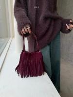 China Top-Grain High-Gloss Matte Leather Tasseled Small Square Bucket Bag women's mini shoulder bag Crossbody Bag Handbag Basket bag Evening Bag Wholesale Handbags Supplier for sale