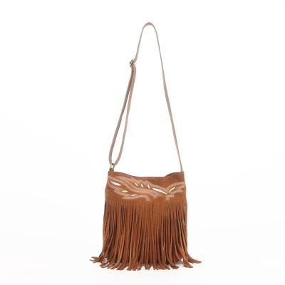 China Top-Grain Frosted Cowhide Embroidered Fringe Bag Women's genuine leather shoulder bag Crossbody Bag OEM Bag Manufacturer for sale