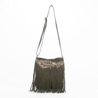 China Top-Grain Frosted Cowhide Embroidered Fringe Bag Women's genuine leather shoulder bag Crossbody Bag OEM Bag Manufacturer for sale