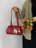 China Women's genuine leather bag Vintage Bag Top Grain Oil-Waxed Cowhide Folded Edge Boston Bag Shoulder Bag underarm bag China factory wholesale for sale
