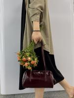 China Women's genuine leather bag Vintage Bag Top Grain Oil-Waxed Cowhide Folded Edge Boston Bag Shoulder Bag underarm bag China factory wholesale for sale