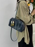 China Women's genuine leather bag Vintage Bag Top Grain Oil-Waxed Cowhide Folded Edge Boston Bag Shoulder Bag underarm bag China factory wholesale for sale