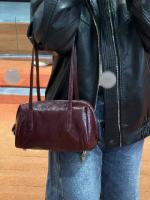 China Women's genuine leather bag Vintage Bag Top Grain Oil-Waxed Cowhide Folded Edge Boston Bag Shoulder Bag underarm bag China factory wholesale for sale