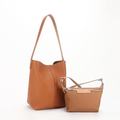 China Minimalist Bag Women's genuine leather shoulder bag Top-Grain Full-Grain Cowhide Bucket Bag (with Inner Pouch) underarm bag  Work Bag China supplier wholesale for sale