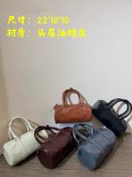 China Top Grain Oil-Waxed Cowhide Cylindrical Pillow Bag women's genuine leather boston handbag shoulder bag crossbody bag Fashion Bags for Women for sale