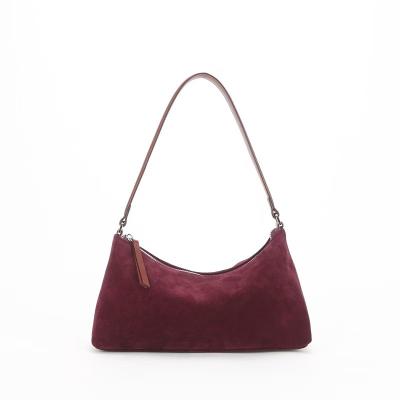 China Top-Grain High-Gloss Suede Cowhide Underarm Baguette Bag genuine leather bag shoulder bag lady's high quality bag China factory wholesale for sale