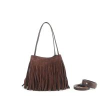 China Top-Grain High-Gloss Matte Leather Tasseled Small Square Bucket Bag women's mini shoulder bag Crossbody Bag Handbag Basket bag Evening Bag Wholesale Handbags Supplier for sale