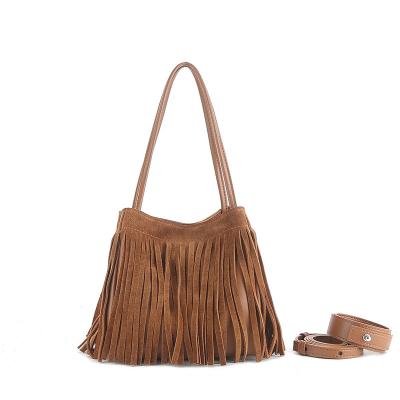 China Top-Grain High-Gloss Matte Leather Tasseled Small Square Bucket Bag women's mini shoulder bag Crossbody Bag Handbag Basket bag Evening Bag Wholesale Handbags Supplier for sale