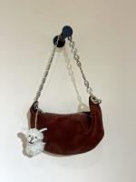 China Women's fashion genuine leather handbag Top-Grain High-Gloss Suede Cowhide Crescent Bag （small) Vintage leather shoulder bag  China factory wholesale for sale