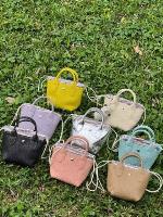 China Mini women's genuine leather handbag Full-Grain Top-Grain Cowhide with Striped Canvas Bag shoulder bag crossbody bag fashion phone bag for women China supplier for sale