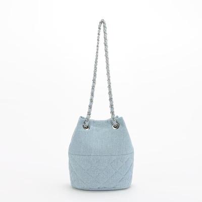 China Canvas Denim  Diamond Lattice Chain Bucket Bag Crossbody Bags Shoulder Bags Fashion Bags for Women Wholesale Handbags Supplier for sale
