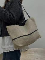 China Cotton-Linen and Leather Straps Large-Capacity Tote Shoulder Bag tote bag Boho Bag Diaper Bag Travel Bag Wholesale Handbags Supplier for sale
