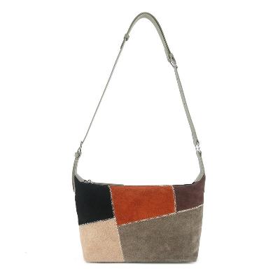 China Genuine leather bag factory wholesale Shoe Material Frosted Cowhide Patchwork Contrast-Color Style (Exclusive) Shoulder Bag crossbody bag underarm bag China supplier for sale