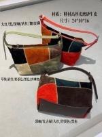 China Genuine leather bag factory wholesale Shoe Material Frosted Cowhide Patchwork Contrast-Color Style (Exclusive) Shoulder Bag crossbody bag underarm bag China supplier for sale