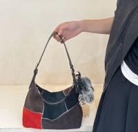 China Genuine leather bag factory wholesale Shoe Material Frosted Cowhide Patchwork Contrast-Color Style (Exclusive) Shoulder Bag crossbody bag underarm bag China supplier for sale