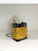 China Women's genuine leather shoulder crossbody bag Shoe Material Frosted Leather Patchwork Waxed Cowhide Bucket Bag fashion bag China supplier wholesale for sale