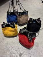 China Women's genuine leather shoulder crossbody bag Shoe Material Frosted Leather Patchwork Waxed Cowhide Bucket Bag fashion bag China supplier wholesale for sale