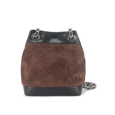 China Women's genuine leather shoulder crossbody bag Shoe Material Frosted Leather Patchwork Waxed Cowhide Bucket Bag fashion bag China supplier wholesale for sale