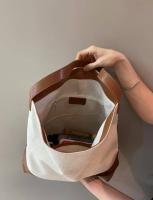 China Women's genuine leather bag Top-grain Cowhide with Custom Cotton-Linen Canvas Shoulder Bag Large Capacity Tote bag Shoulder Bag  China factory wholesale for sale