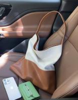 China Women's genuine leather bag Top-grain Cowhide with Custom Cotton-Linen Canvas Shoulder Bag Large Capacity Tote bag Shoulder Bag  China factory wholesale for sale