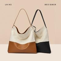 China Women's genuine leather bag Top-grain Cowhide with Custom Cotton-Linen Canvas Shoulder Bag Large Capacity Tote bag Shoulder Bag  China factory wholesale for sale