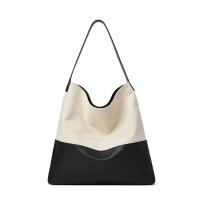 China Women's genuine leather bag Top-grain Cowhide with Custom Cotton-Linen Canvas Shoulder Bag Large Capacity Tote bag Shoulder Bag  China factory wholesale for sale
