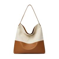 China Women's genuine leather bag Top-grain Cowhide with Custom Cotton-Linen Canvas Shoulder Bag Large Capacity Tote bag Shoulder Bag  China factory wholesale for sale