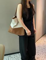 China Women's genuine leather bag Top-grain Cowhide with Custom Cotton-Linen Canvas Shoulder Bag Large Capacity Tote bag Shoulder Bag  China factory wholesale for sale